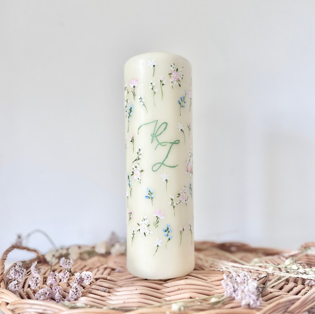 Monogram Wedding Candle, Personalised Hand Painted Candle, Hand Painted ...