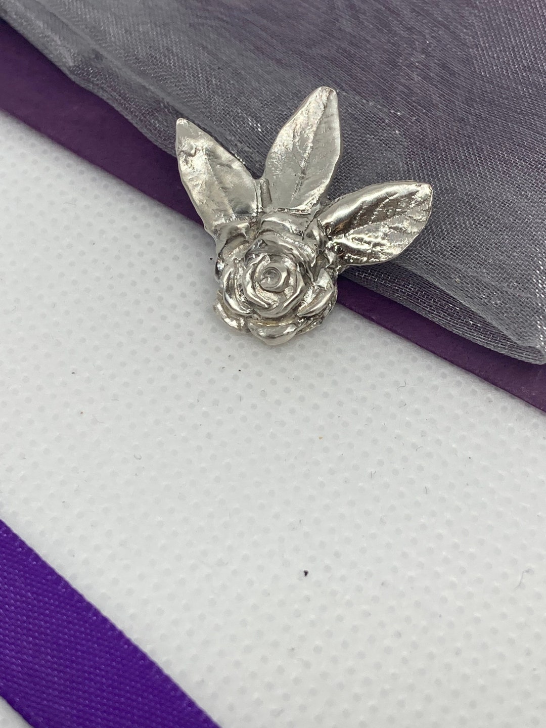 Solid Fine Silver (99.9% Pure Silver) Rose Flower and 3 Leaves Pendant ...