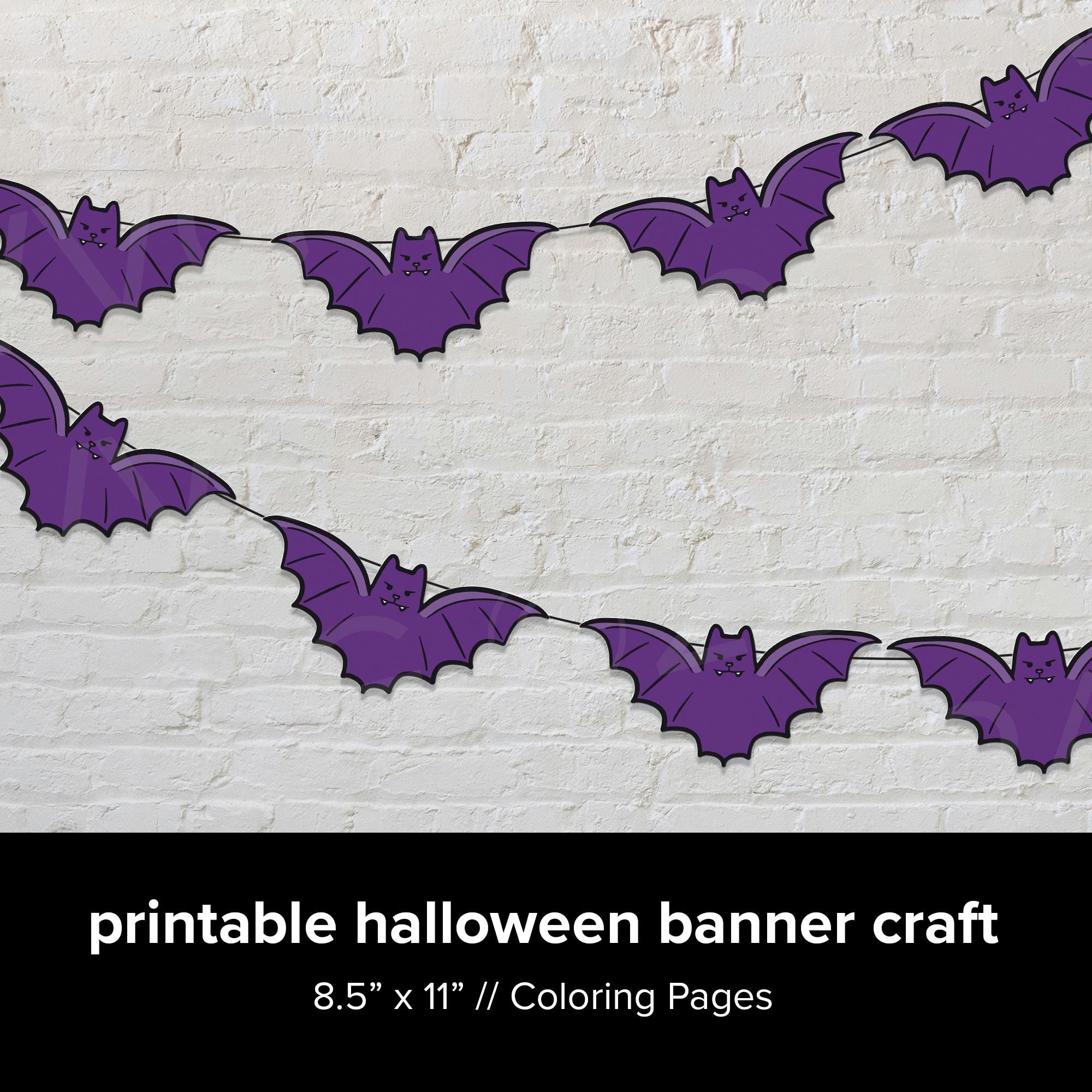 Halloween Coloring Sheet Bat Printable Banner Garland Bunting Digital ...