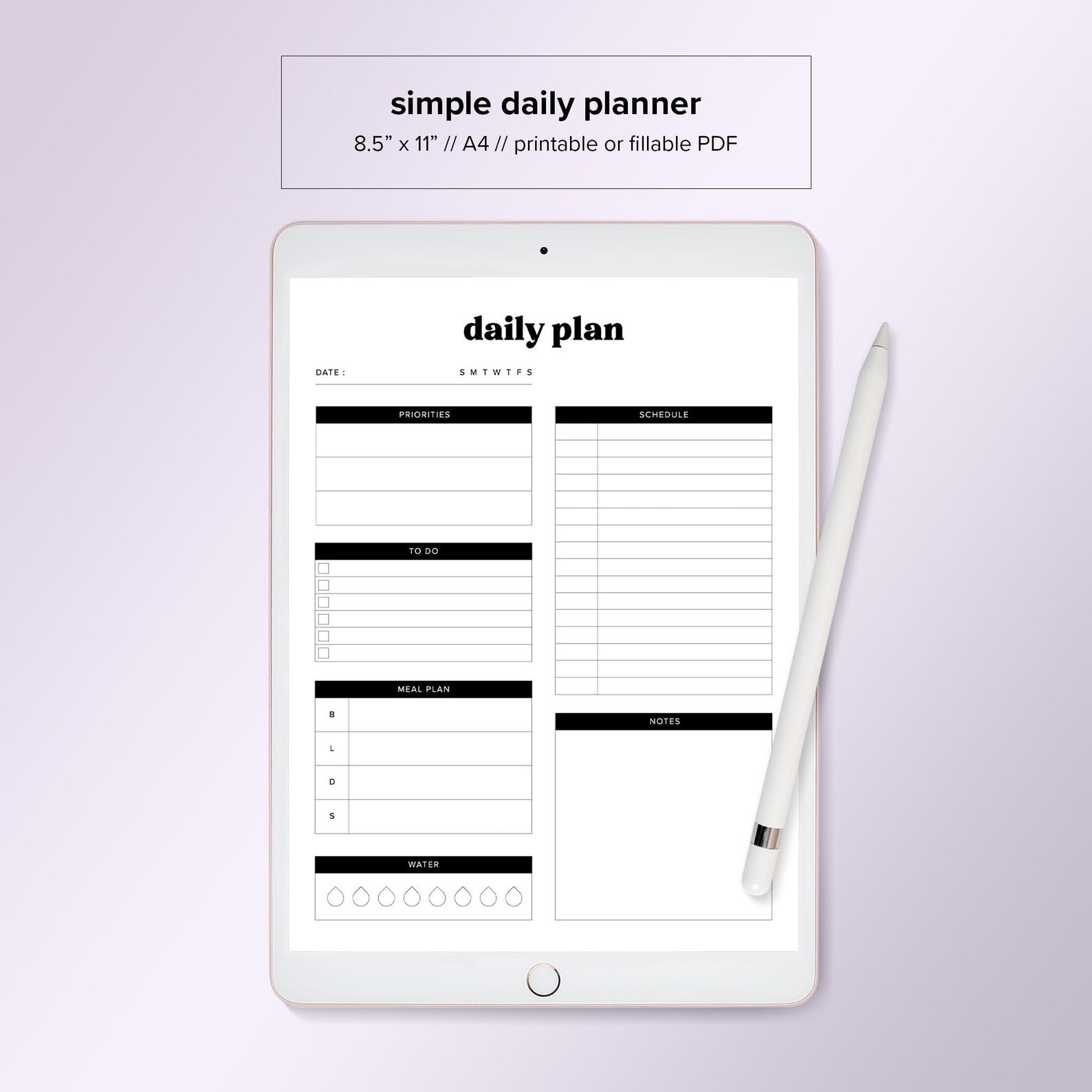 Simple Minimal Black and White Daily Planner Digital Download or Print ...