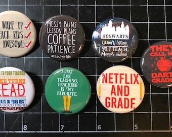 Teacher Buttons Pins. 1.25 Set of 7 Funny Teacher - Etsy