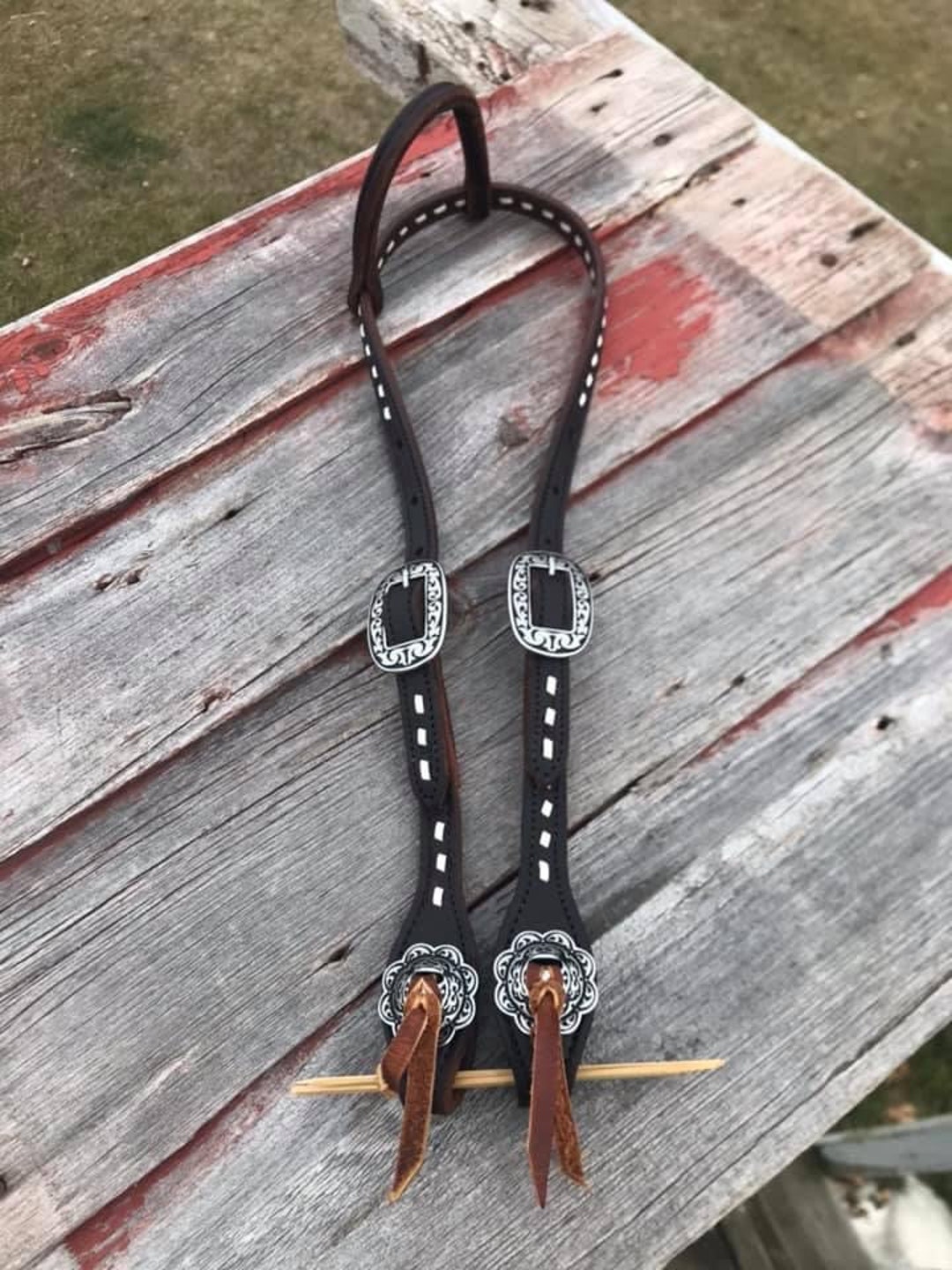 Dark One Ear Headstall With White Buckstitching - Etsy
