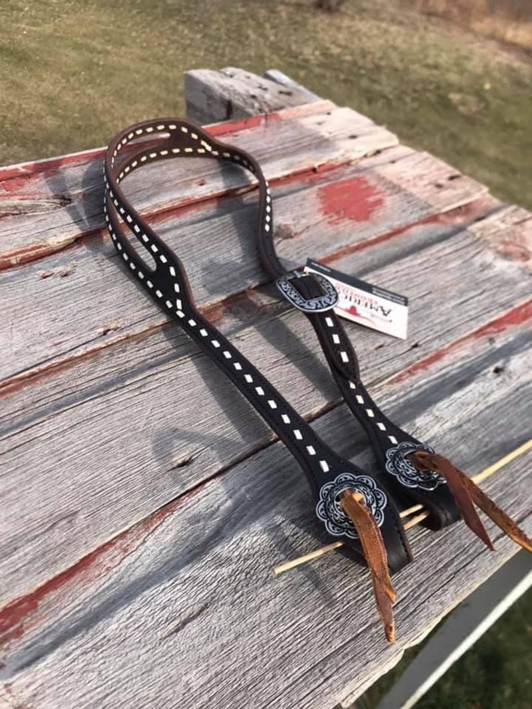 Dark Slot Ear Headstall With White Buckstitching - Etsy
