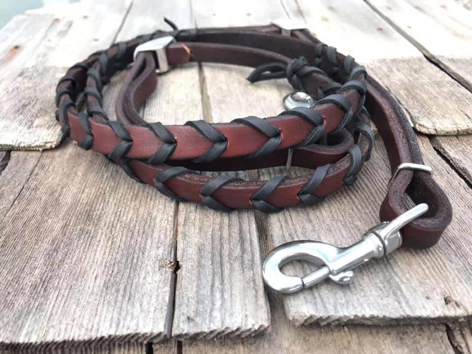 Custom 5/8' Harness Leather Barrel Reins with Cowhide Lacing Pet ...