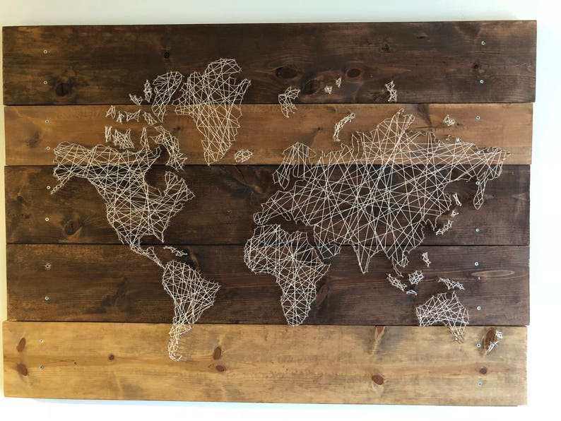Wood/String World Map | Etsy