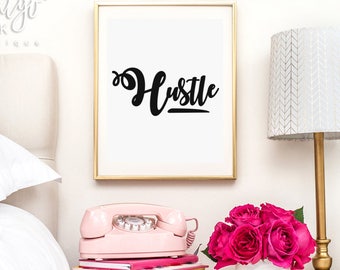 Hustle Print Hustle Printable Art Print Gold Wall Art Office - Etsy