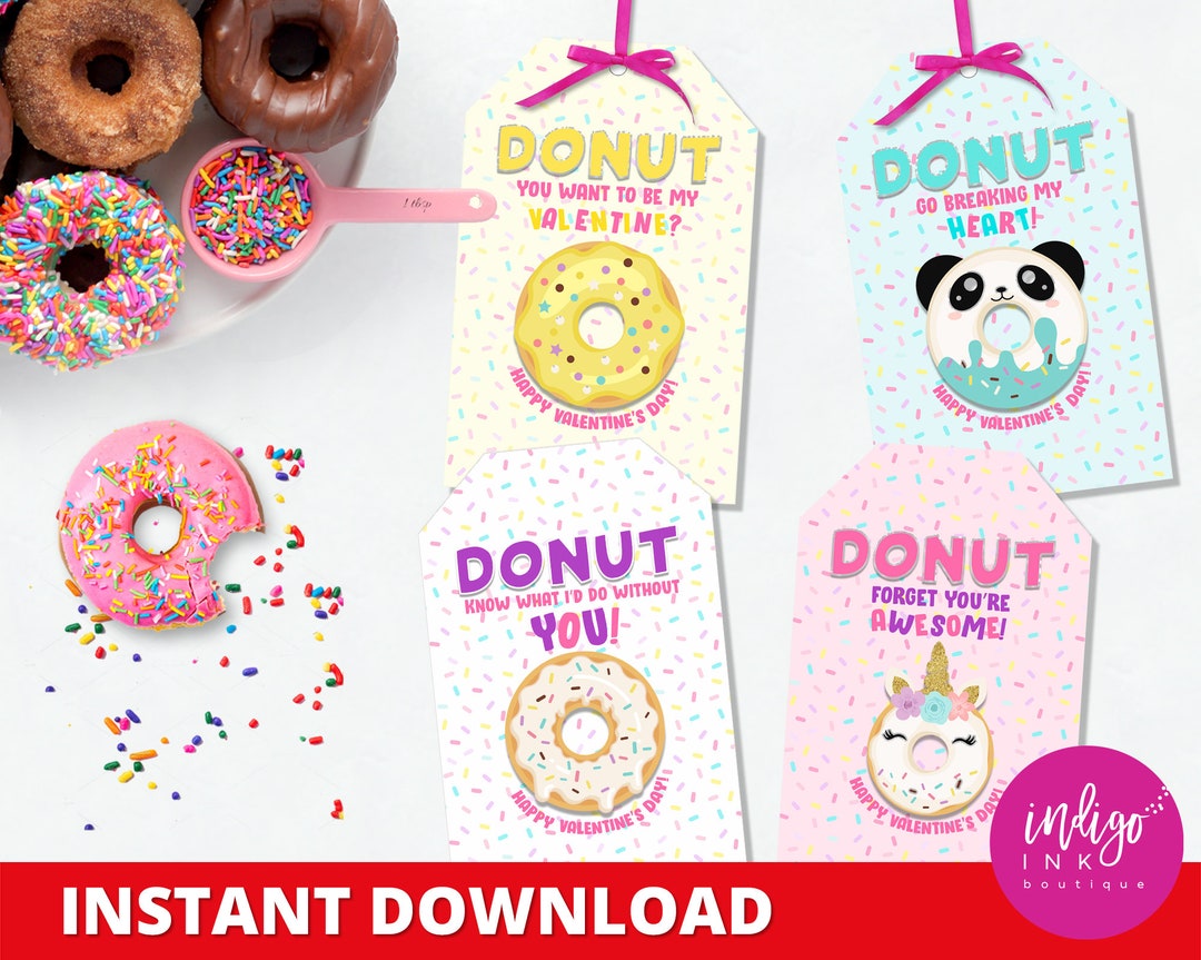 Donut Valentine Tags INSTANT DOWNLOAD | Printable Valentine Donut Tags ...