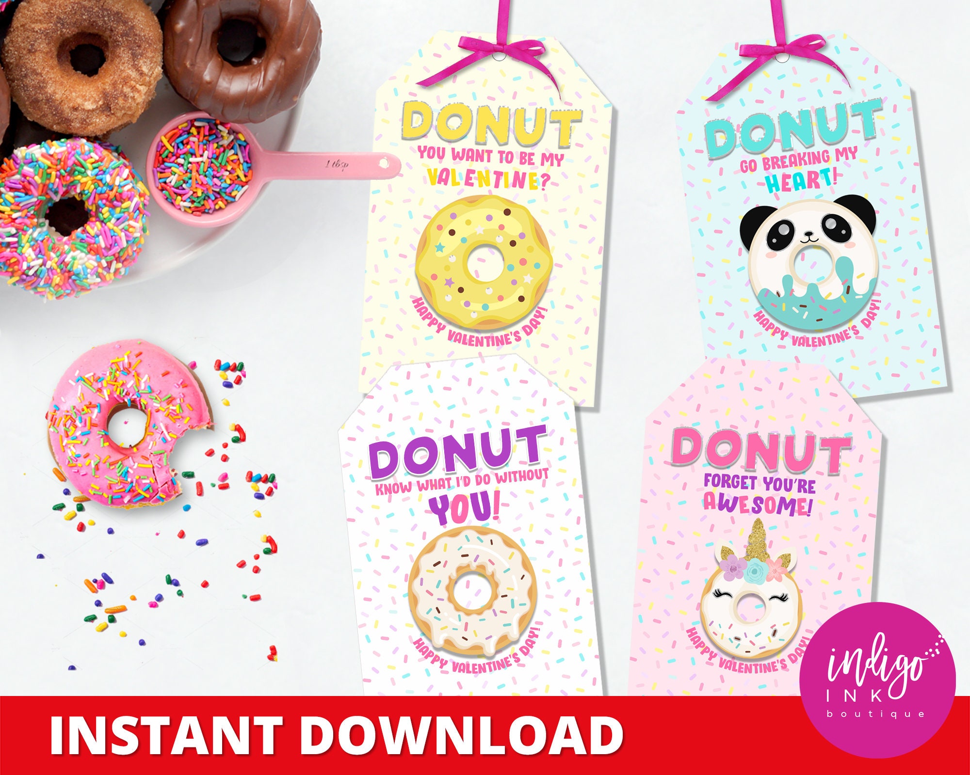 Donut Valentine Tags INSTANT DOWNLOAD Printable Valentine | Etsy