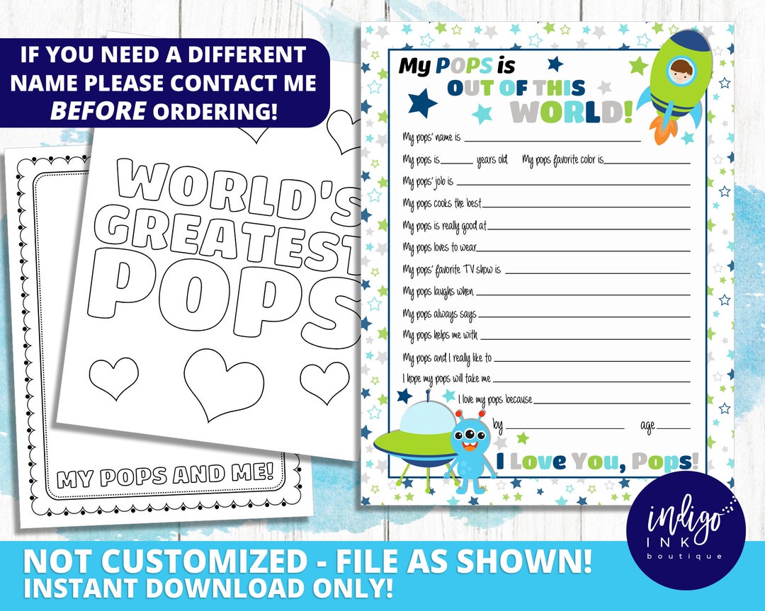 All About Pops Kid Questionnaire Pops Gift INSTANT DOWNLOAD | Pops ...