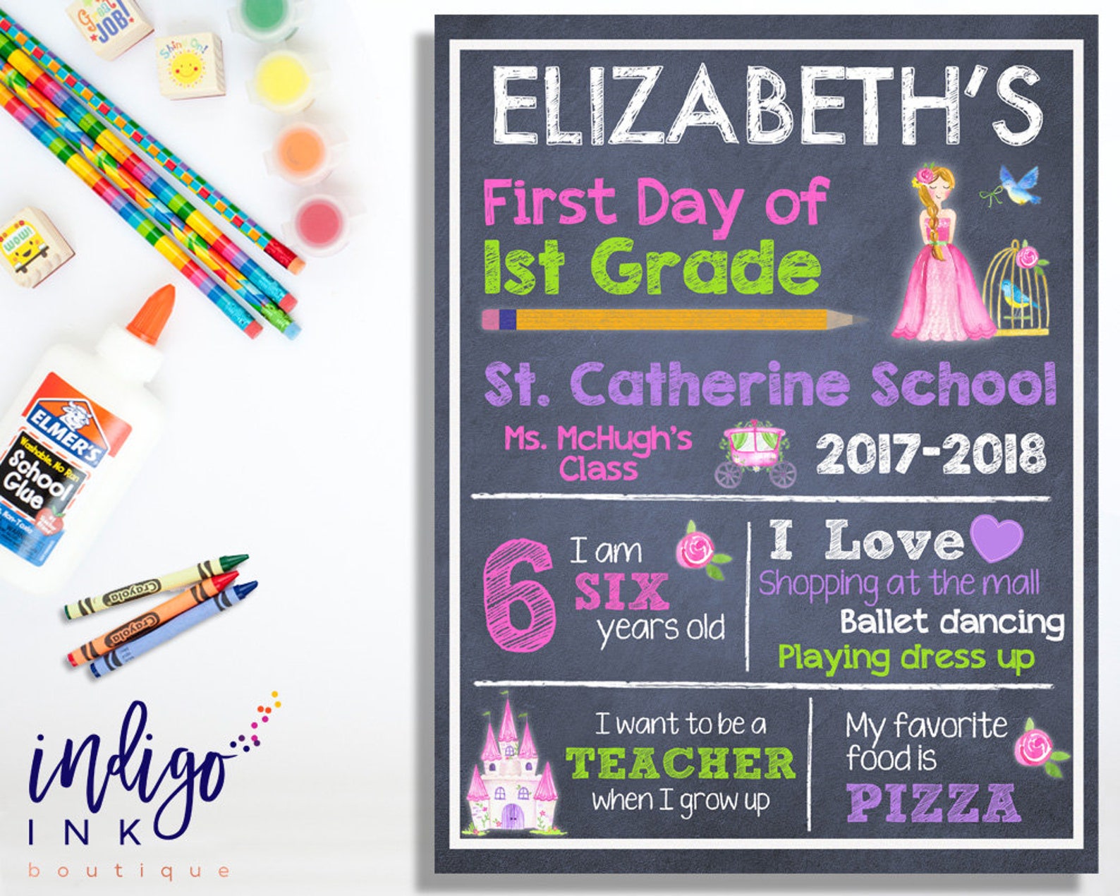 Custom Chalkboard First Day of School Poster | Back to School Sign ...