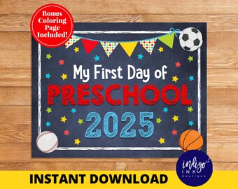 First Day of Preschool Sign Pre-school Back to School Chalkboard ...