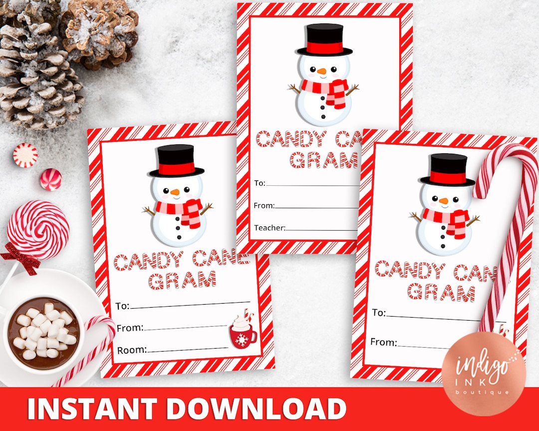 Candy Cane Gram Holiday Tags INSTANT DOWNLOAD | Snowman Favor Tags ...