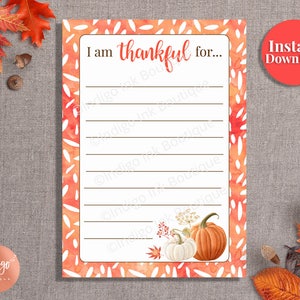 I Am Thankful for Thanksgiving Cards INSTANT DOWNLOAD | Thanksgiving ...