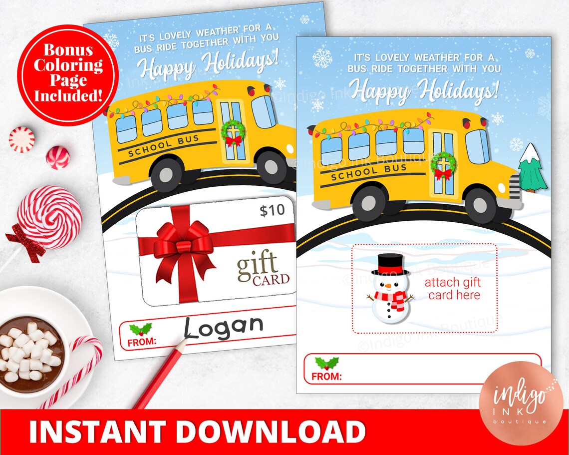 Bus Driver Gift Card Holder INSTANT DOWNLOAD School Bus Aide - Etsy