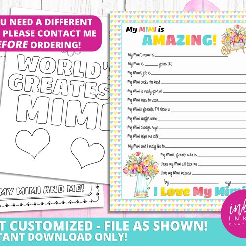 All About My Mimi Kid Questionnaire Mothers Day Gift INSTANT - Etsy