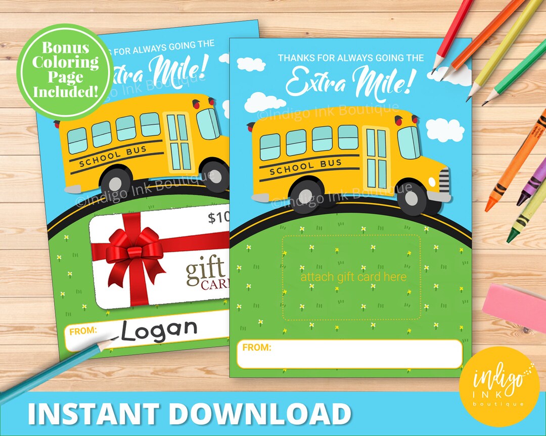 School Bus Driver Gift Card Holder INSTANT DOWNLOAD | Thanks for Always ...