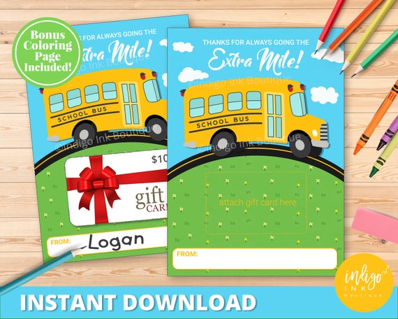 School Bus Driver Gift Card Holder INSTANT DOWNLOAD | Thanks for Always ...