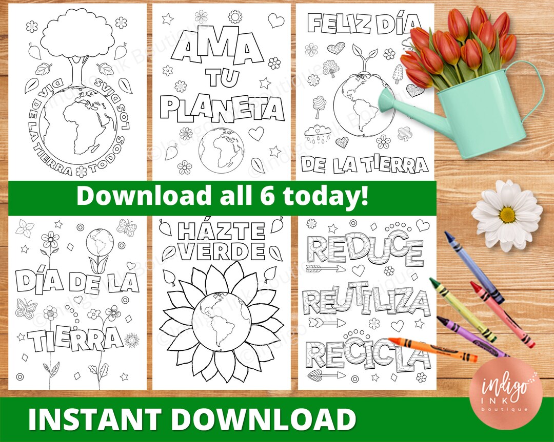 Earth Day SPANISH Coloring Pages INSTANT DOWNLOAD | Earth Day Activity ...