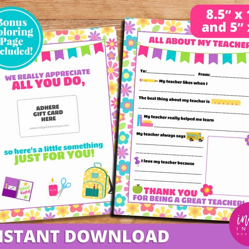 EDITABLE Teacher Gift End of School Year About Me Page - Etsy