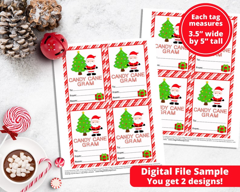 Candy Cane Gram Christmas Tags INSTANT DOWNLOAD Santa Favor - Etsy