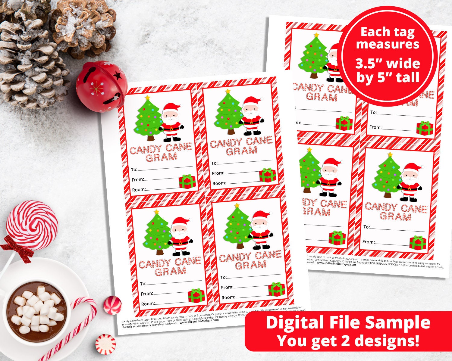 Candy Cane Gram Christmas Tags INSTANT DOWNLOAD | Santa Favor Tags for ...