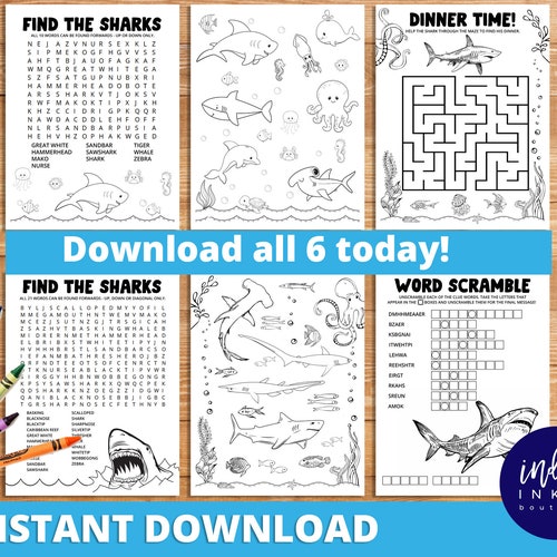 Shark Activity and Coloring Pages INSTANT DOWNLOAD Shark | Etsy