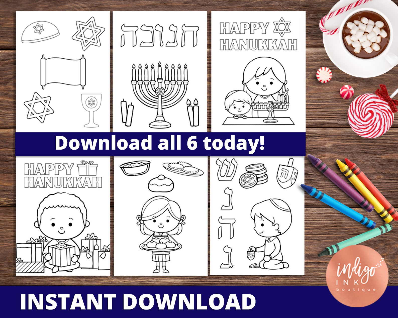 Hanukkah Coloring Pages INSTANT DOWNLOAD Chanukah Coloring - Etsy