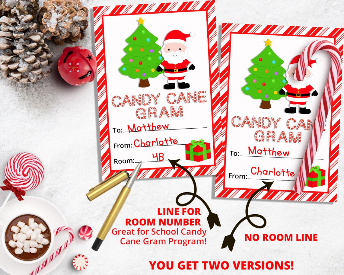 Candy Cane Gram Christmas Tags INSTANT DOWNLOAD Santa Favor - Etsy
