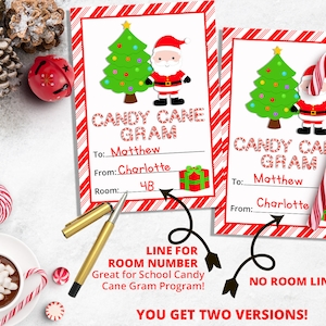 Candy Cane Gram Christmas Tags INSTANT DOWNLOAD | Santa Favor Tags for ...