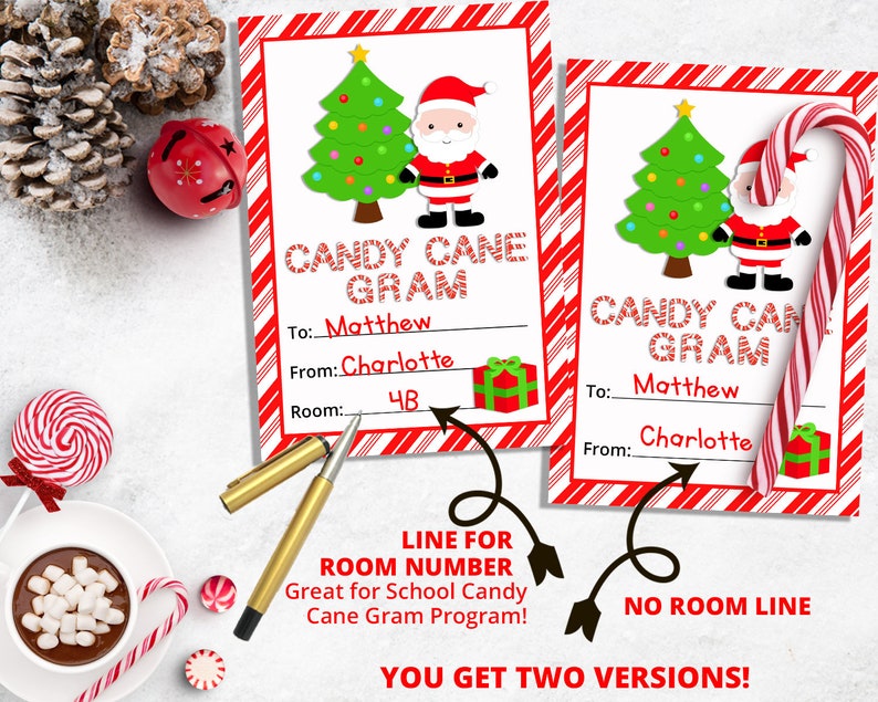 Candy Cane Gram Christmas Tags INSTANT DOWNLOAD Santa Favor - Etsy