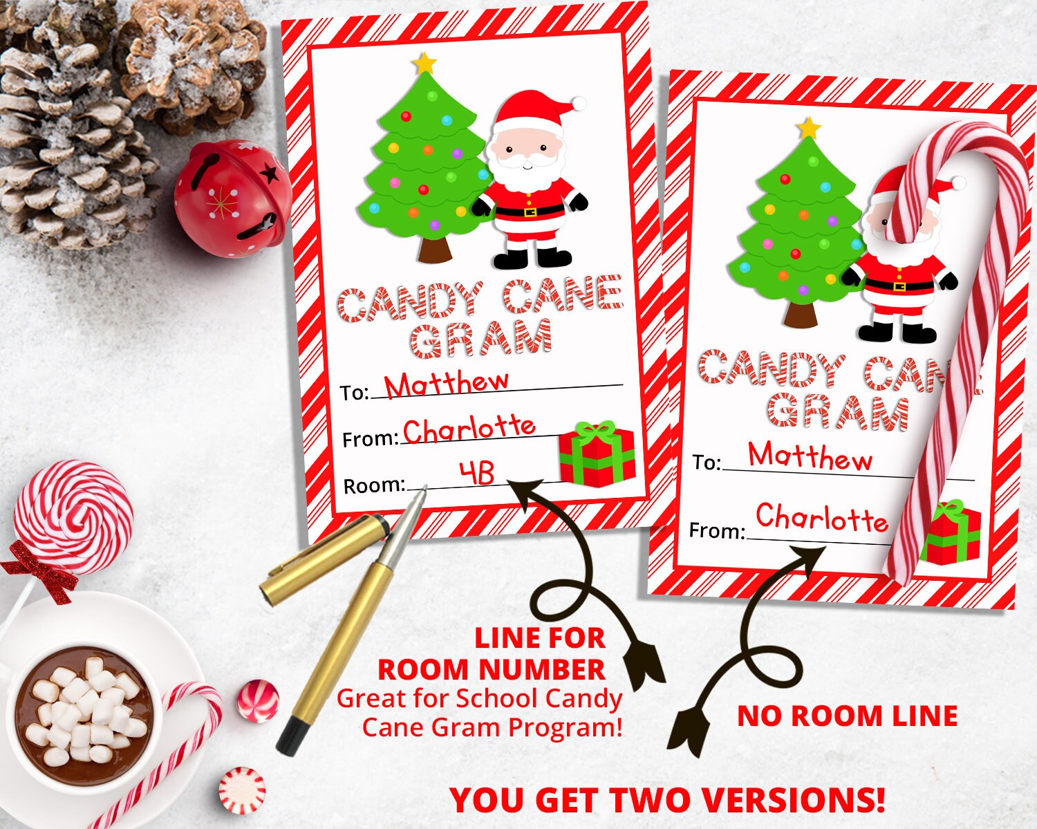 Candy Cane Gram Christmas Tags INSTANT DOWNLOAD | Santa Favor Tags for ...