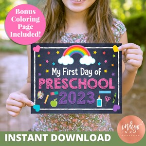 First Day of Preschool Sign INSTANT DOWNLOAD 1st Day of Preschool ...