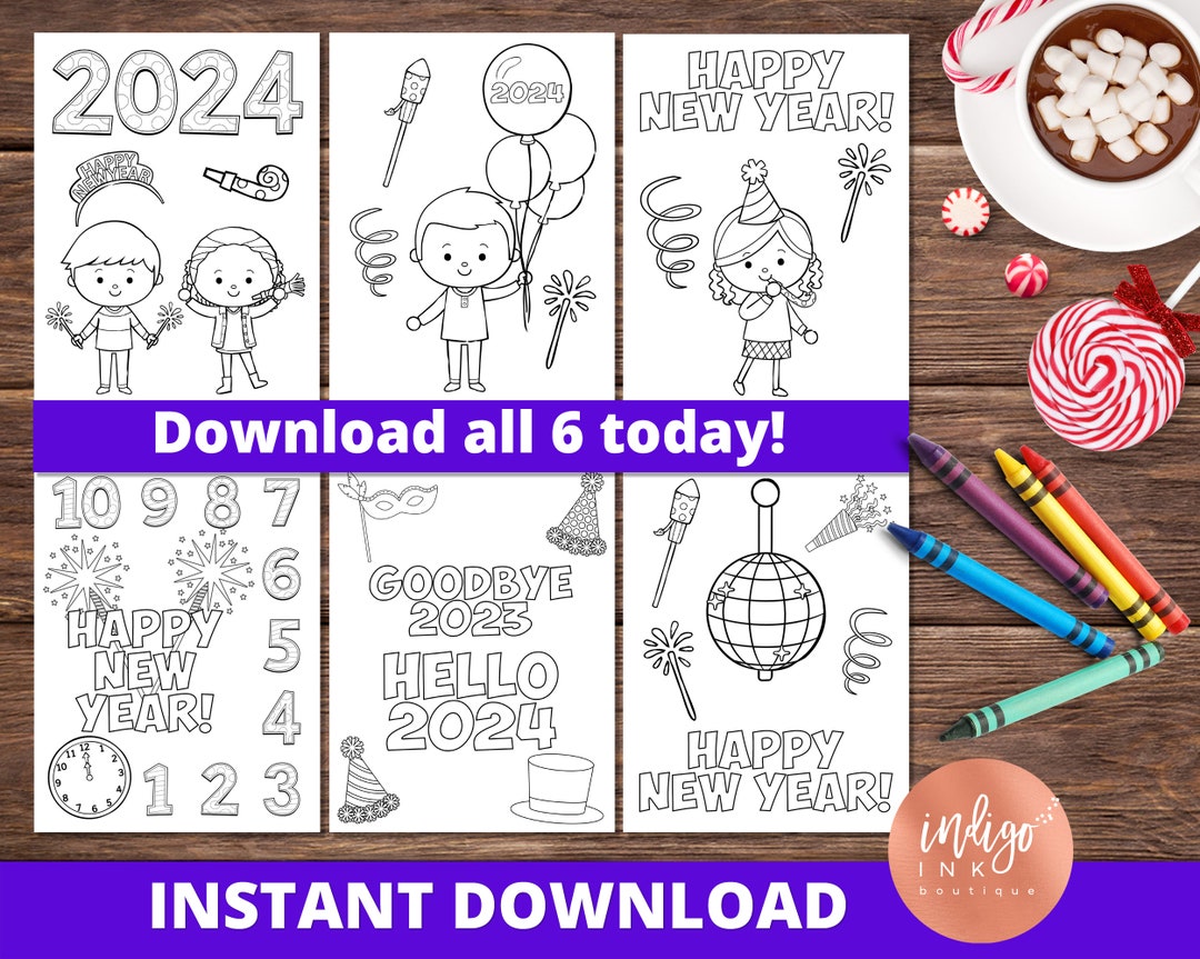 New Years Coloring Page INSTANT DOWNLOAD New Years Printable New Years ...