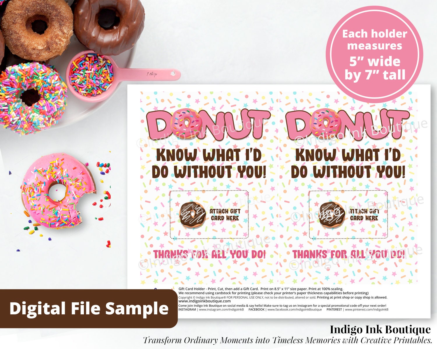 Donut Gift Card Holder INSTANT DONWLOAD Teacher Gift Card | Etsy