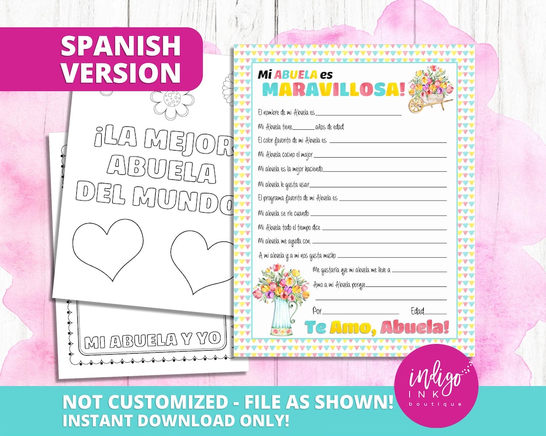 All About My Abuela Kid Questionnaire Mothers Day Gift INSTANT DOWNLOAD ...