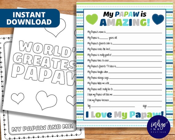 About My Papaw Kid Questionnaire Fathers Day Gift | Happy Father's Day ...