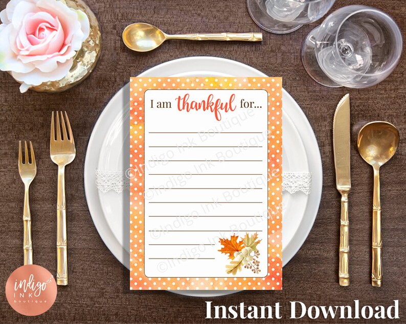 I am Thankful For Thanksgiving Cards INSTANT DOWNLOAD | Etsy