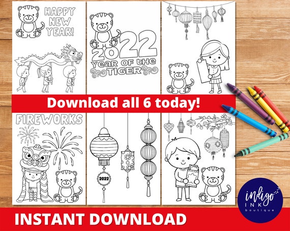 Chinese New Year Coloring Pages INSTANT DOWNLOAD 2022 Year | Etsy