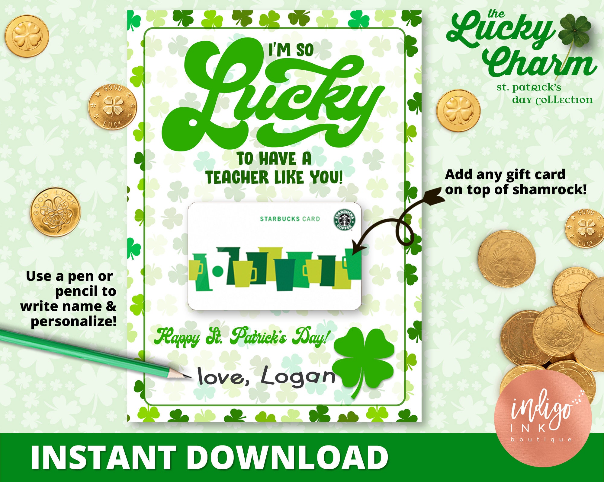 St Patricks Day Gift Card Holder INSTANT DOWNLOAD | Lucky to Have You ...