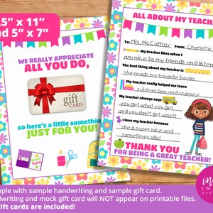 All About My Teacher Printable INSTANT DOWNLOAD | Teacher Appreciation ...