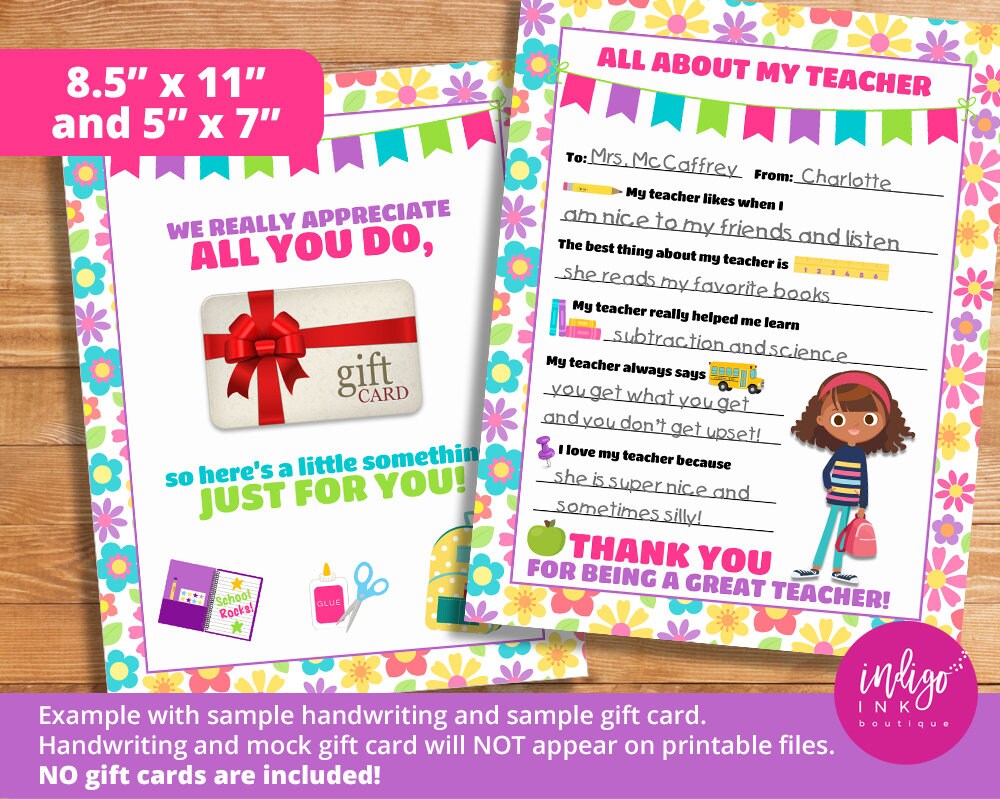 All About My Teacher Printable INSTANT DOWNLOAD Teacher | Etsy