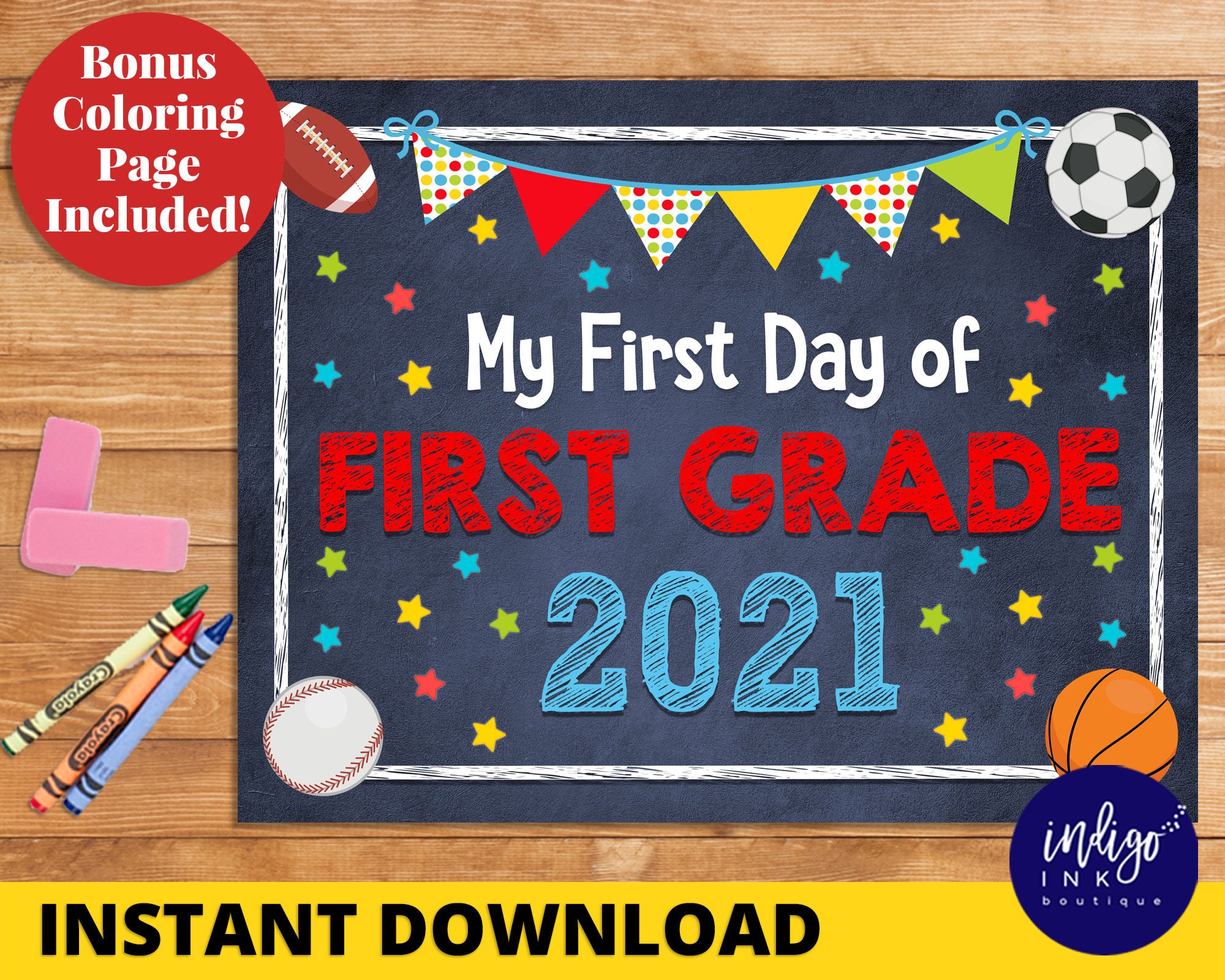 First Day of First Grade Chalkboard Sign INSTANT DOWNLOAD | Etsy