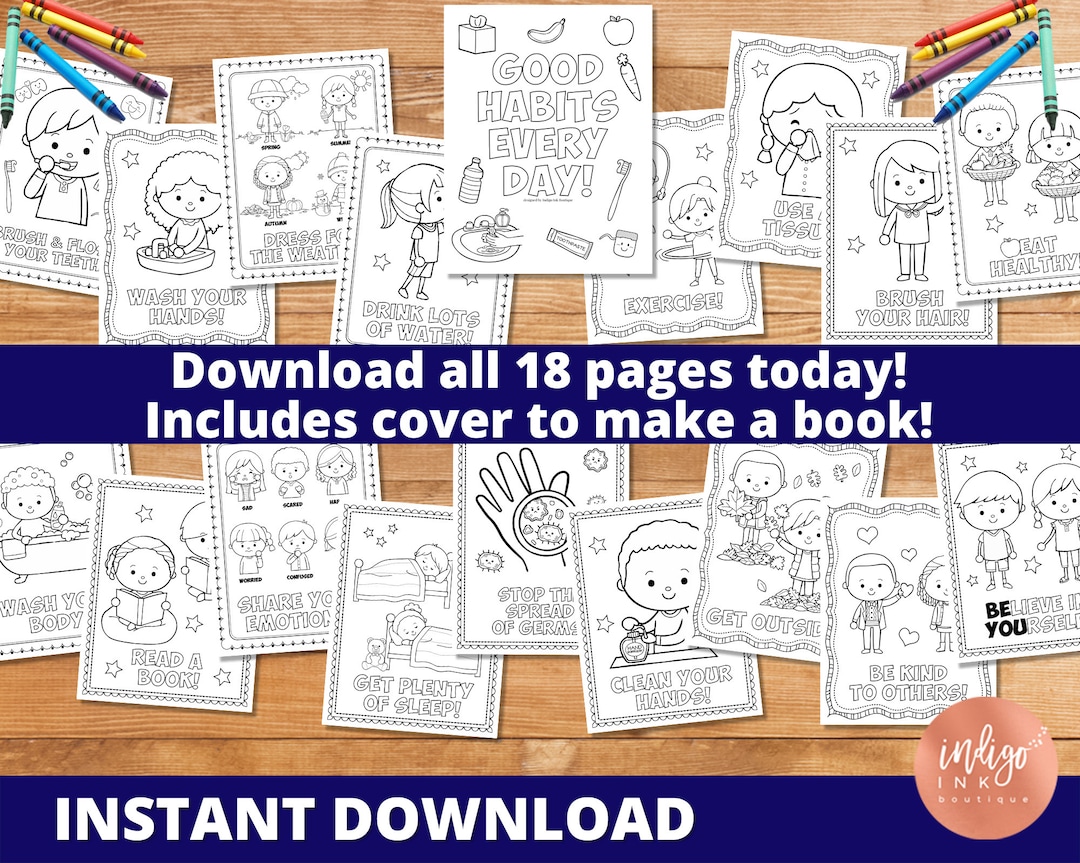 Kids Hygiene Coloring Pages INSTANT DOWNLOAD | Visual Aid Kids Activity ...