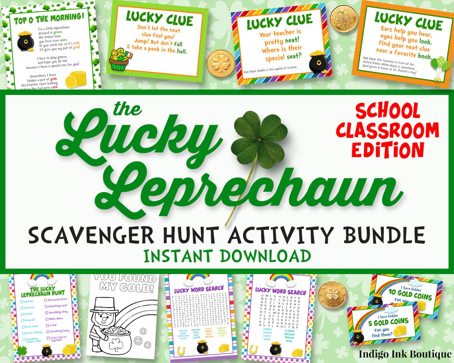 St Patricks Day SCHOOL Scavenger Hunt Activity Bundle | Leprechaun ...