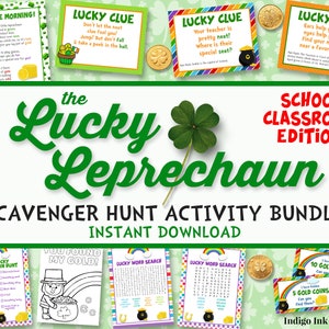 St Patricks Day SCHOOL Scavenger Hunt Activity Bundle | Leprechaun ...