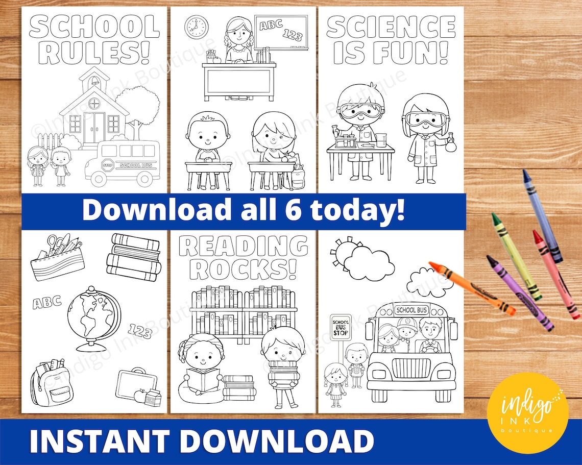 Back to School Coloring Pages INSTANT DOWNLOAD First Day of - Etsy