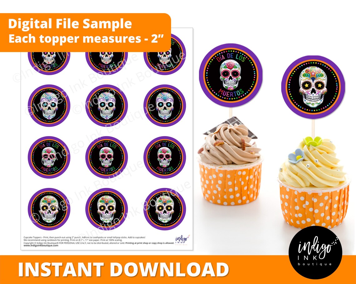 Day of the Dead Cupcake Toppers INSTANT DOWNLOAD | Dia De Los Muertos ...