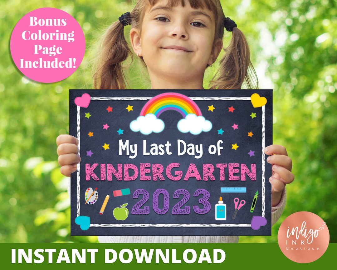 Last Day of Kindergarten Chalkboard Sign INSTANT DOWNLOAD Last Day of ...
