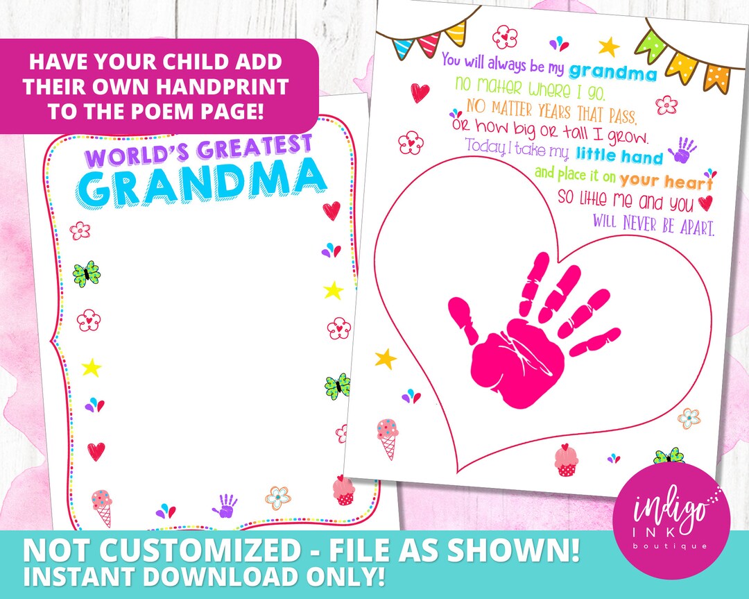 Mother's Day Gift for Grandma INSTANT DOWNLOAD | Handprint Gift Grandma ...