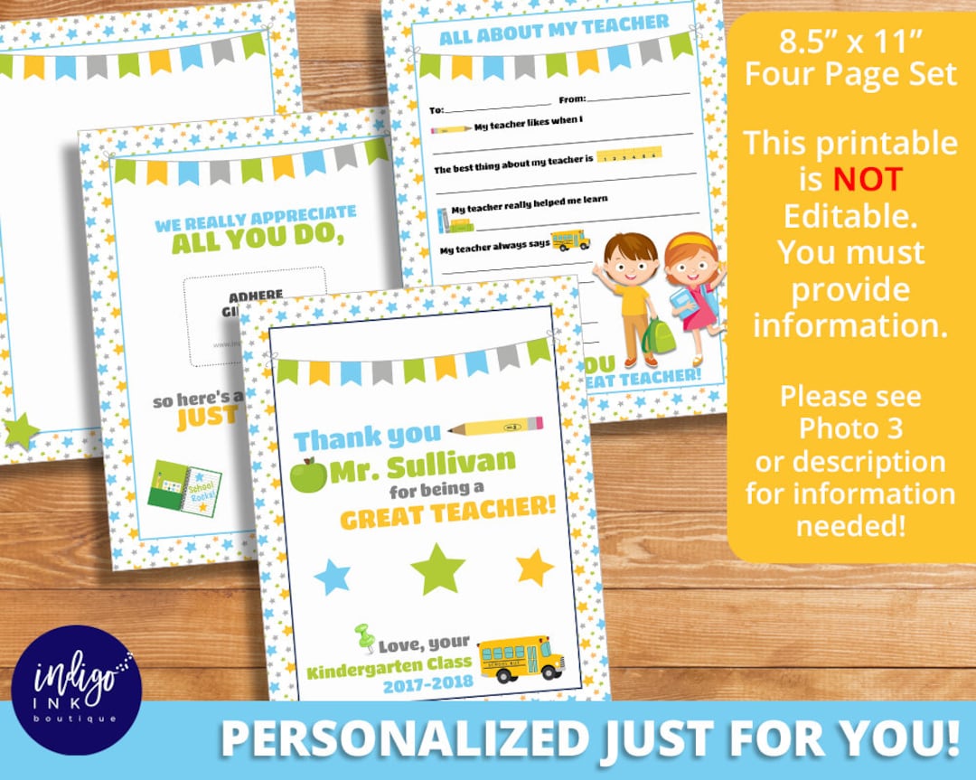 Teacher Thank You End of Year Gift PERSONALIZED DIGITAL DOWNLOAD ...